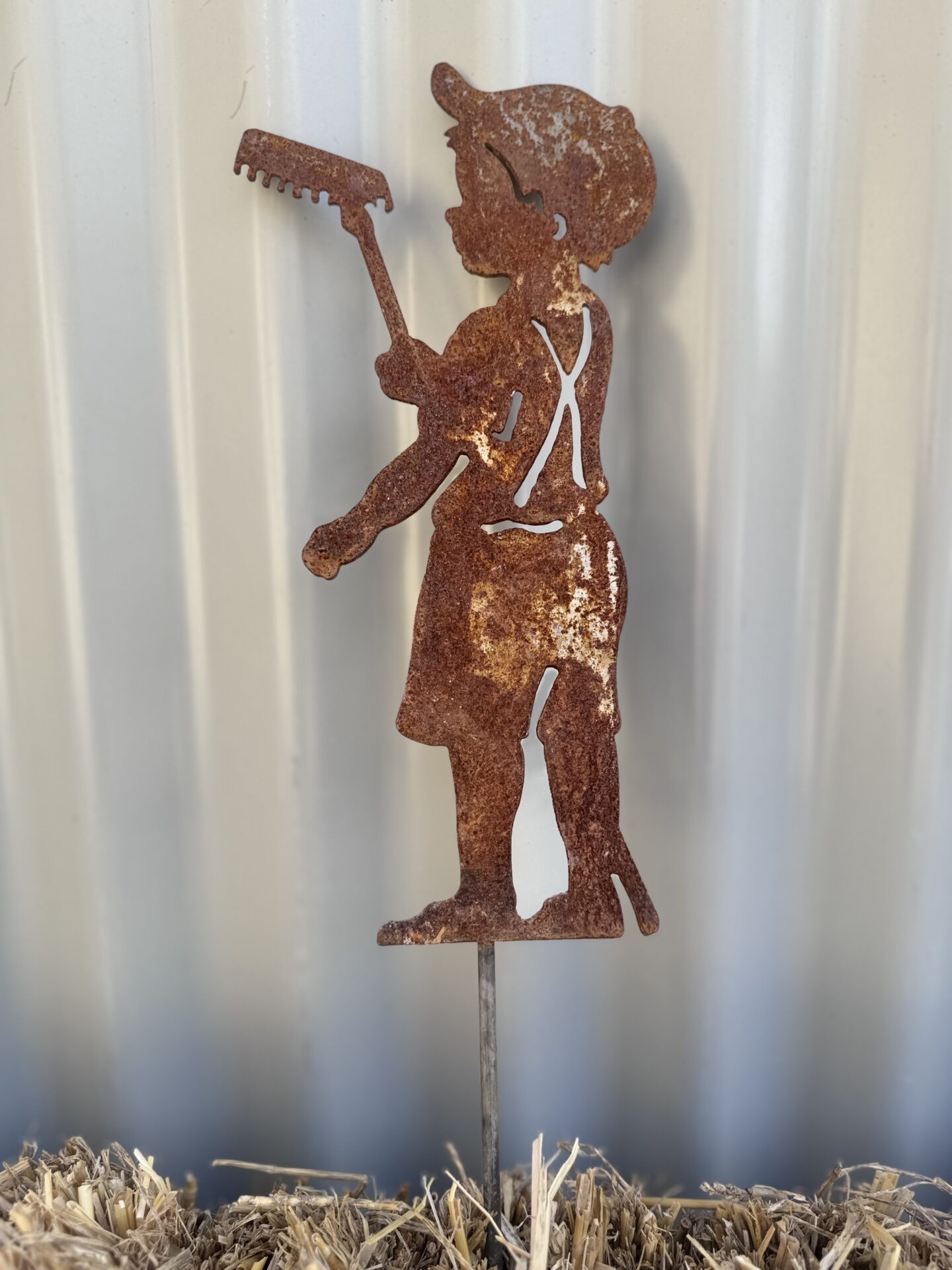 Garden Stake - Boy with rake | Rock DeSigns